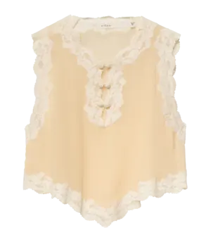 DÔEN Viola Lace Trimmed Silk Georgette Cropped Top