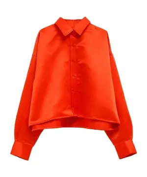 THE FRANKIE SHOP Cropped Satin Shirt - Red