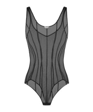 Elisabetta Franchi Micro-mesh Tulle Bodysuit - Black