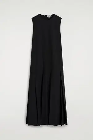 Cos Pleated Cotton-linen Maxi Dress - Black
