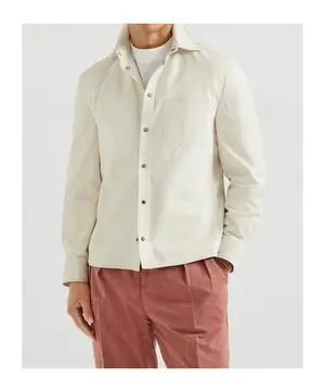 Brunello Cucinelli Chest-pocket Long-sleeve Leather Shirt