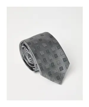 Brunello Cucinelli Geometric Pattern Printed Silk Neck Tie