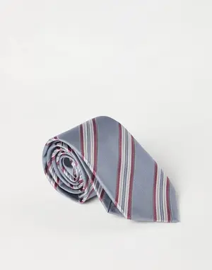 Brunello Cucinelli Striped Silk Tie - Gray