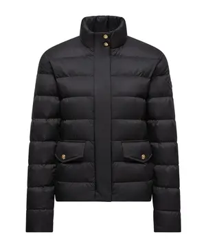Moncler Bissettes Short Down Jacket With Stand Collar And Leather Logo