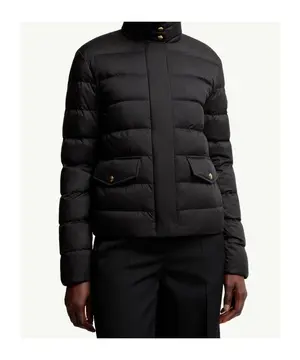 Moncler Bissettes Short Down Jacket With Stand Collar And Leather Logo