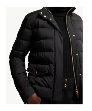 Moncler Bissettes Short Down Jacket With Stand Collar And Leather Logo