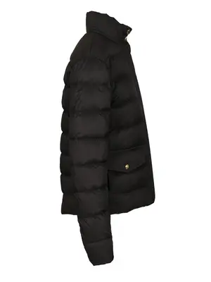 Moncler Bissettes Short Down Jacket With Stand Collar And Leather Logo - Black