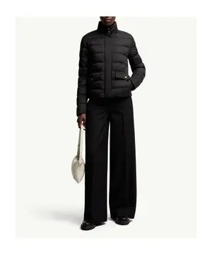 Moncler Bissettes Short Down Jacket With Stand Collar And Leather Logo - Black