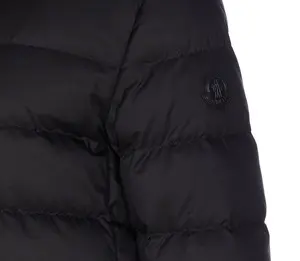 Moncler Bissettes Short Down Jacket With Stand Collar And Leather Logo - Black