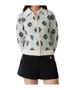 Casablanca Zip-up Patterned Knit Cardigan
