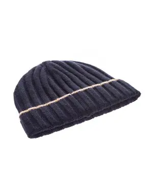 Brunello Cucinelli Ribbed Beanie With Logo Detail - Black