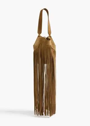 Khaite Nano Lotus Fringe Tote In Suede - Mud