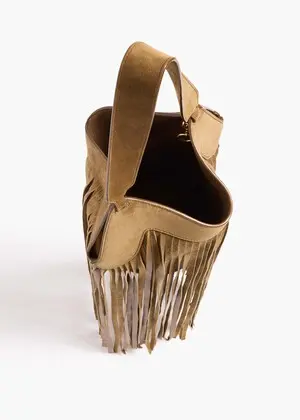 Khaite Nano Lotus Fringe Tote In Suede - Mud
