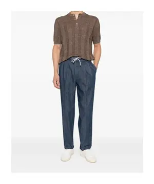 Brunello Cucinelli Ribbed Short Sleeve Sweater With Three-button Placket