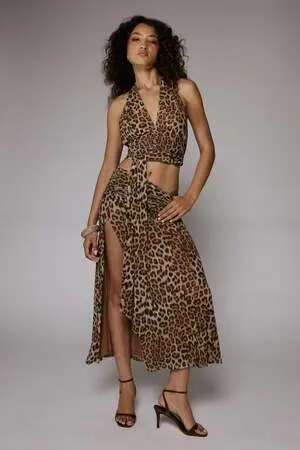Bardot Elera Printed Mesh Maxi Skirt - B Leopard