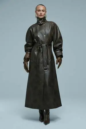 Bardot Milana Vegan Leather Trench Coat - Dark Choco