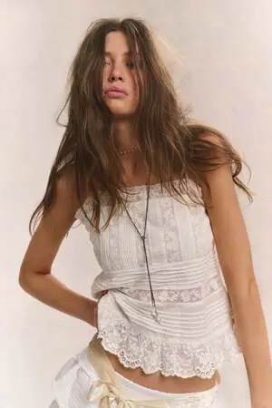 LoveShackFancy Charlieann Cotton Cami Top With Pintucks And Lace