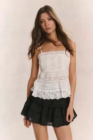 LoveShackFancy Charlieann Cotton Cami Top With Pintucks And Lace