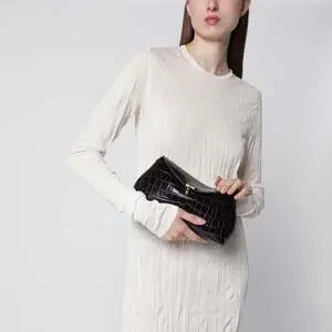 TOTEME T-lock Clutch In Crocodile-embossed Leather - Brown