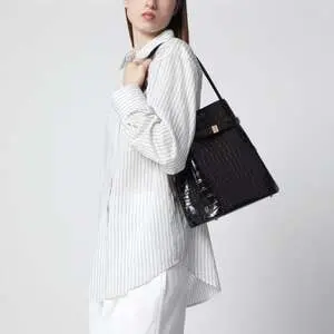 TOTEME Crocodile-embossed Leather Bucket Bag - Brown