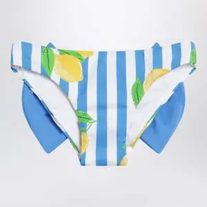 MC2 SAINT BARTH Striped Bikini Briefs With Lemon Print And Bow Detail