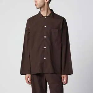 TEKLA Cotton Pajama Shirt - Brown