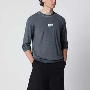 MAISON MARGIELA Mélange Virgin Wool Sweater With Numeric Logo - Grey