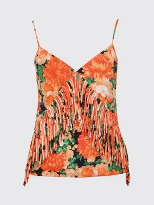 Pinko Floral Print Viscose Top With Fringe Detail