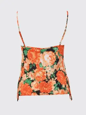 Pinko Floral Print Viscose Top With Fringe Detail