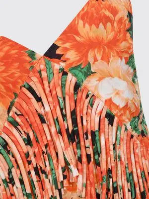 Pinko Floral Print Viscose Top With Fringe Detail
