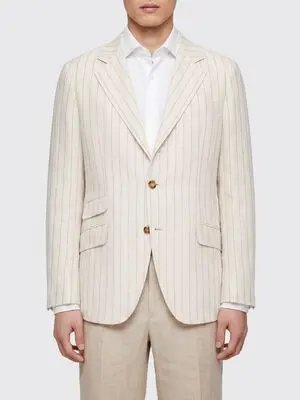 Brunello Cucinelli Striped Single-breasted Linen Blazer - Beige