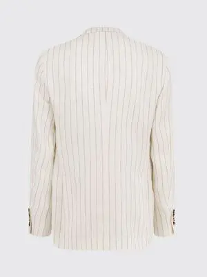 Brunello Cucinelli Striped Single-breasted Linen Blazer - Beige