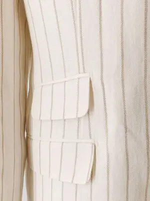 Brunello Cucinelli Striped Single-breasted Linen Blazer - Beige