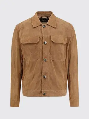 BOSS Perforated Suede Shirt Jacket With Flap Pockets