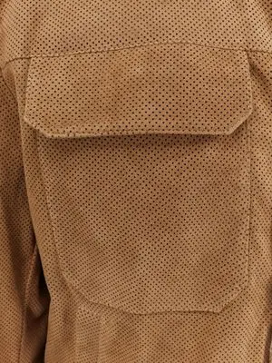 BOSS Perforated Suede Shirt Jacket With Flap Pockets