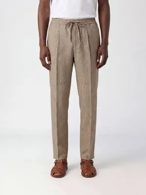 BRIGLIA 1949 Slim Fit Linen Trousers With Elasticated Drawstring Waist - Brown