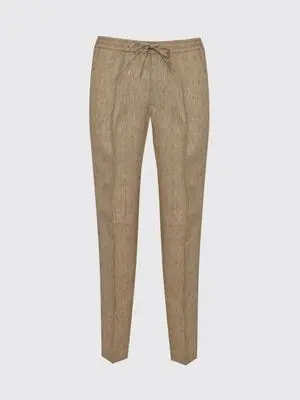 BRIGLIA 1949 Slim Fit Linen Trousers With Elasticated Drawstring Waist