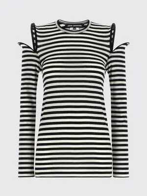 Junya Watanabe Striped Cotton Long-sleeved Top With Cut-outs - White