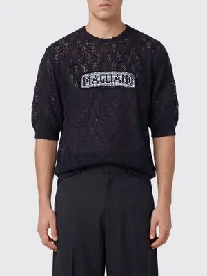 MAGLIANO Openwork Mohair Blend Crew-neck Jumper With Jacquard Logo - Black