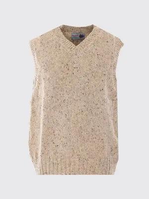 Howlin' Pure Wool V-neck Sweater Vest With Ribbed Trims - Beige