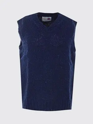 Howlin' Pure Wool V-neck Sweater Vest With Ribbed Trims - Blue