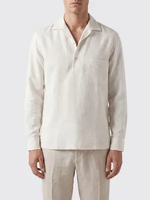 LARDINI Long-sleeved Linen And Cashmere Polo Shirt With Cuban Collar - Sand