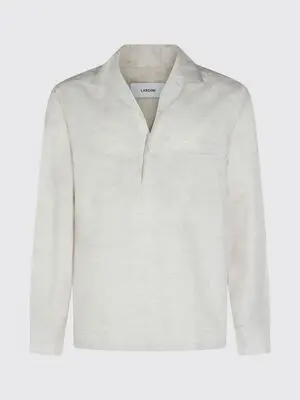 LARDINI Long-sleeved Linen And Cashmere Polo Shirt With Cuban Collar - Sand