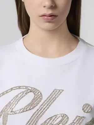 Philipp Plein Rhinestone Logo Cotton T-shirt - White