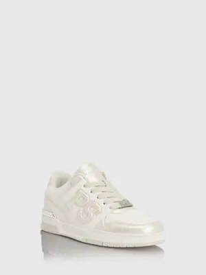 PLEIN SPORT Crocodile Print Leather Lace-up Sneakers - White