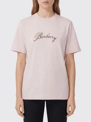 Burberry Cotton Crew Neck T-shirt With Logo - Pink
