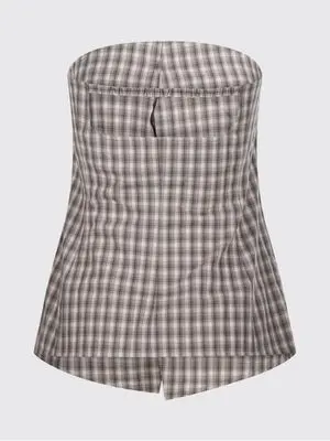 Nanushka Plaid Strapless Button-up Top