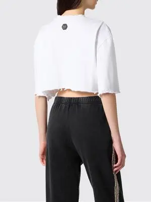 Philipp Plein Cotton Crew-neck T-shirt With Rhinestone Logo - White