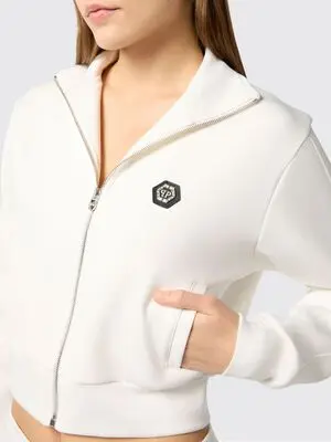 Philipp Plein Cropped Cotton Hoodie - White