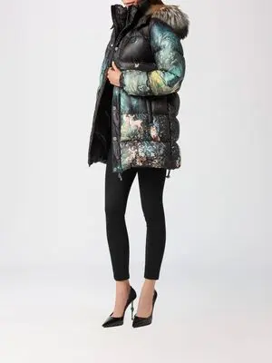 Philipp Plein Fairy" Printed Nylon Down Jacket With Fur Trimmed Hood